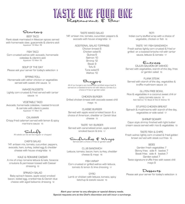 Taste 141 | Menus.bm