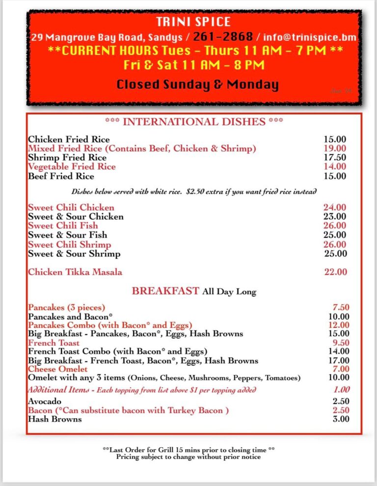 Trini Spice | Menus.bm