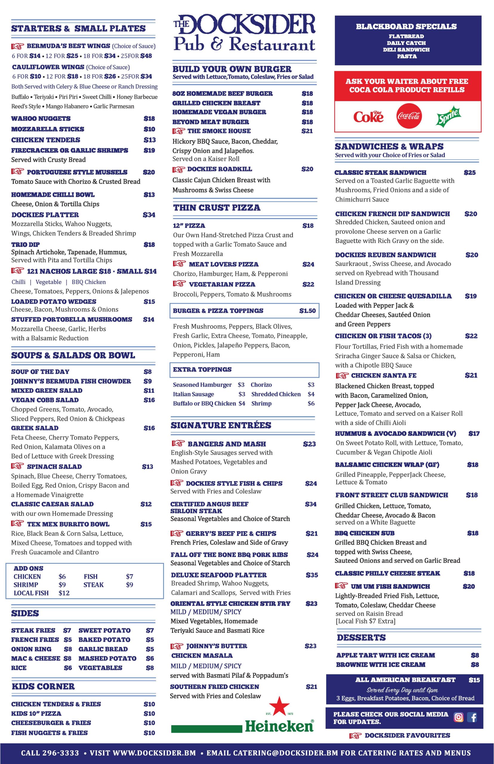 The Docksider Pub & Restaurant | Menus.bm