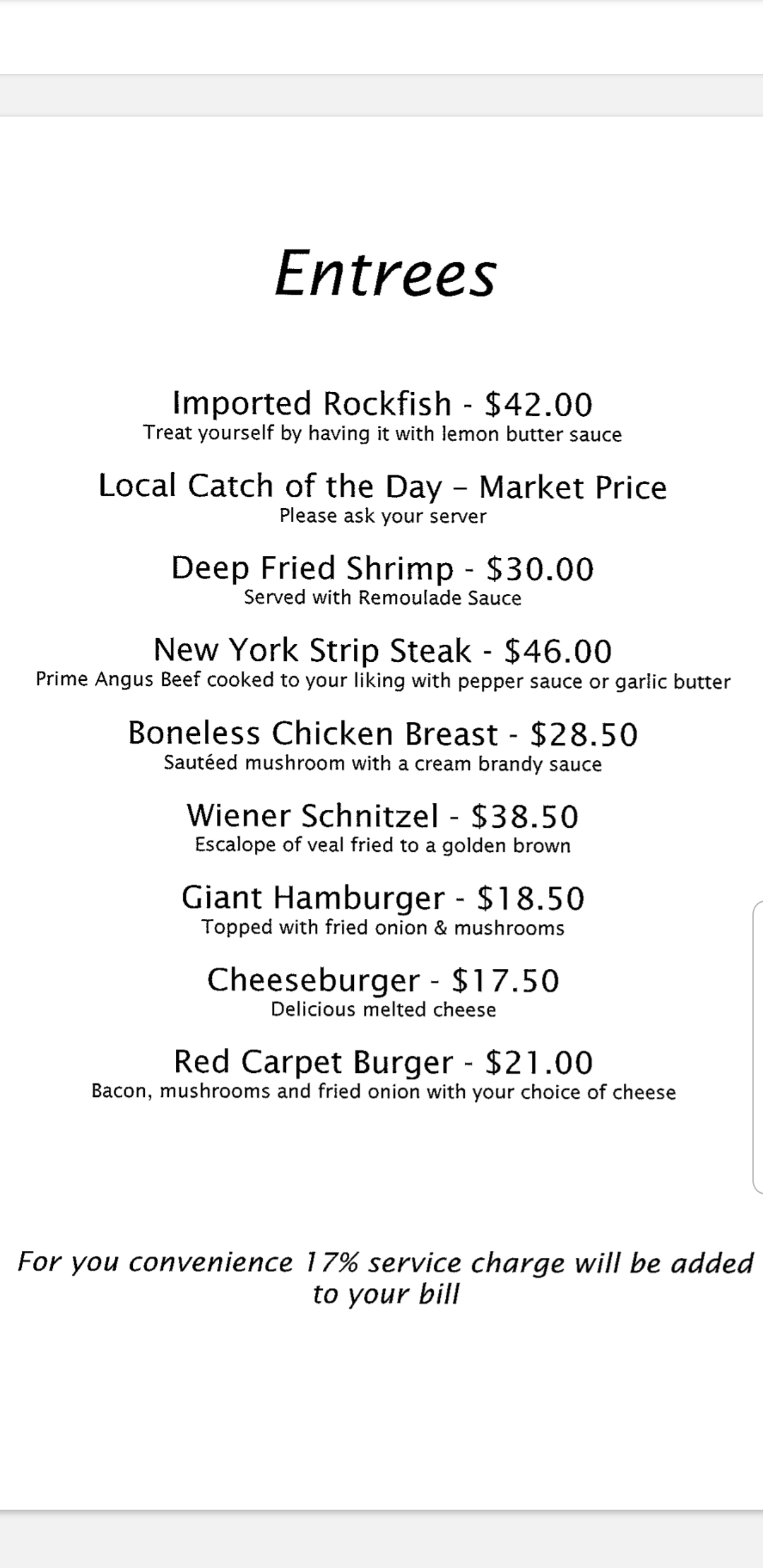 The Red Carpet Bar & Restaurant | Menus.bm